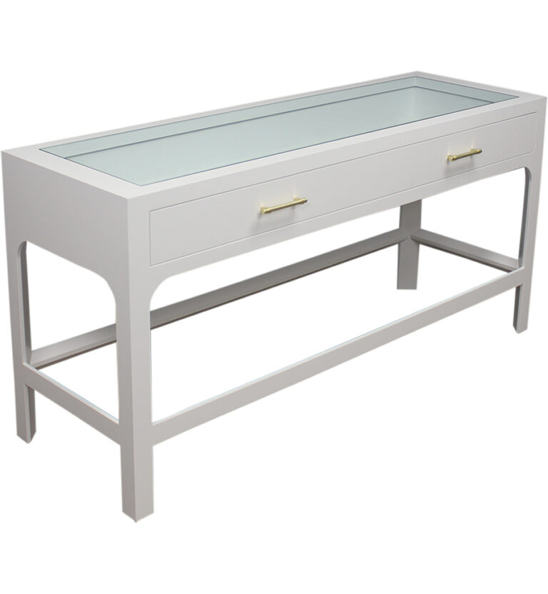 White Modern Accessory Tables with Drawers - Bridal Displays