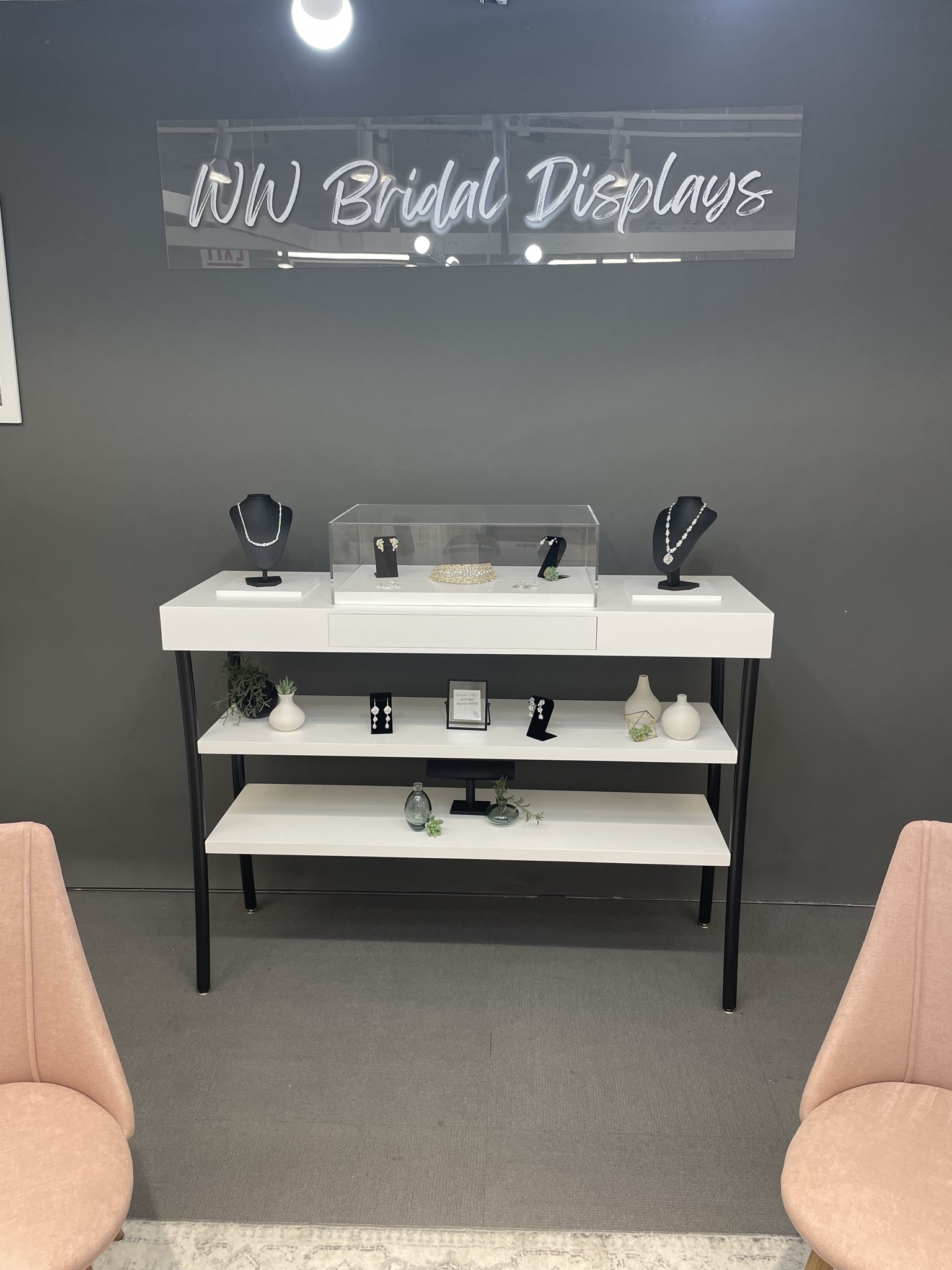 White Accessory Counter with Acrylic Display - Bridal Displays