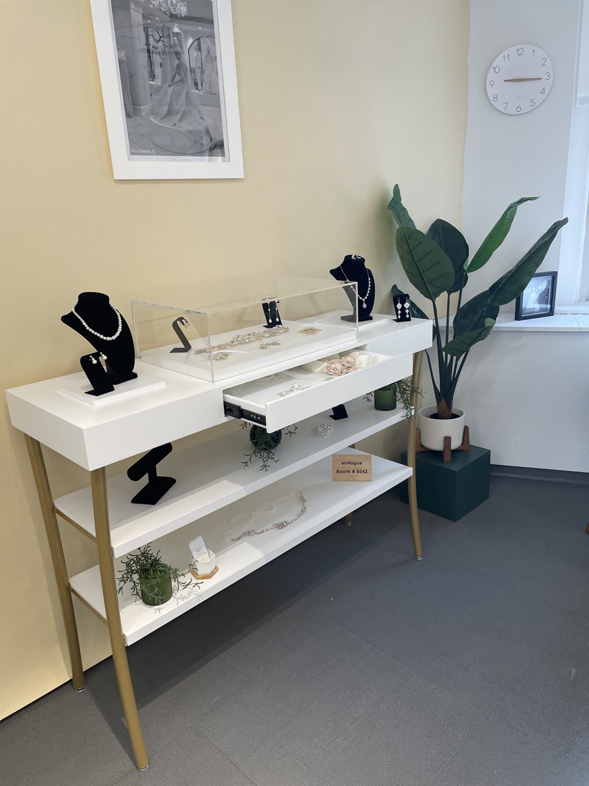 White Accessory Counter with Acrylic Display - Bridal Displays